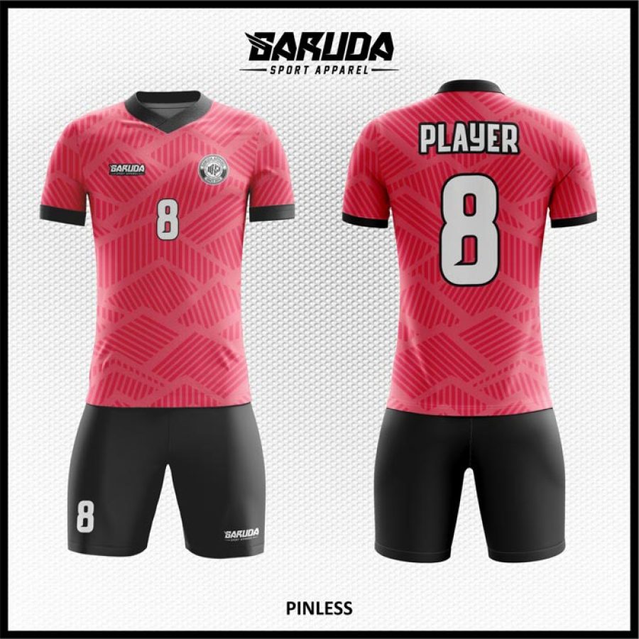 Desain Jersey Code Pinless Motif Garis Acak Warna Merah Muda